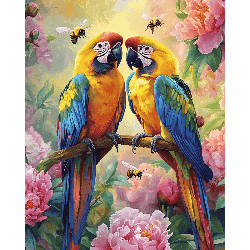 Papegojor och blommor | Diamond Painting – SE | Happy Painting